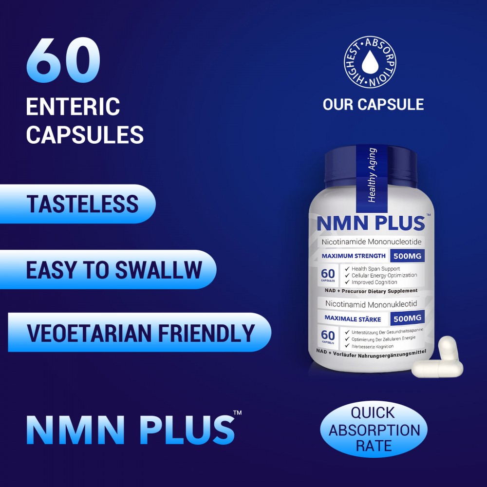 NMN PLUS Maximum Strength NMN Capsules, 500mg, NAD+ Levels , 60 Capsules Nicotinamide ...