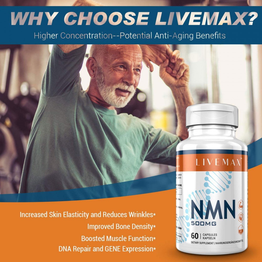 LIVEMAX NMN Supplement 500mg- Enhance Concentration, Boost Energy ...